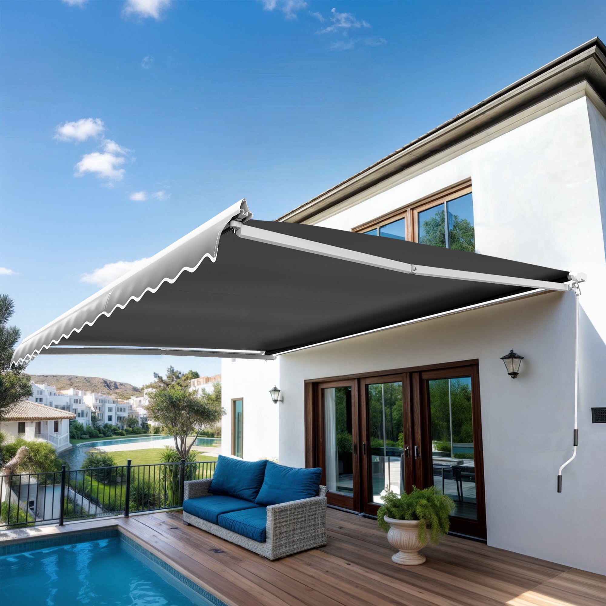 Wooflex Gray Patio Awning 13ft x 20ft Modern Style, Adjustable Height ...