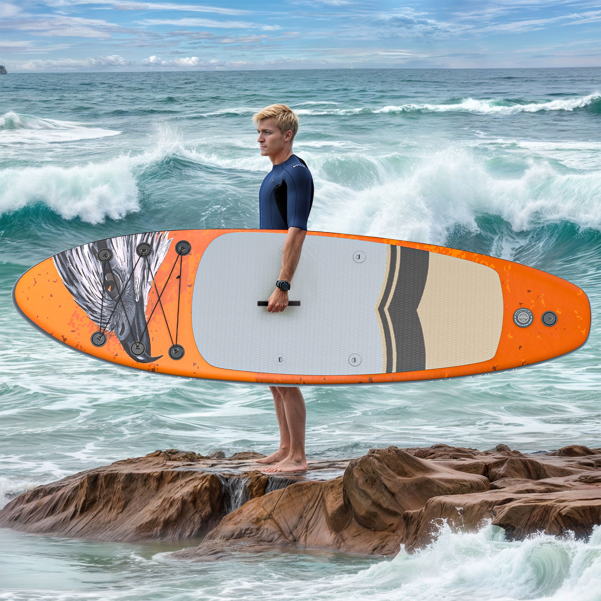 Wooflex Orange Sturdy Paddle Board, Military-Grade PVC, 370 lbs Cap ...