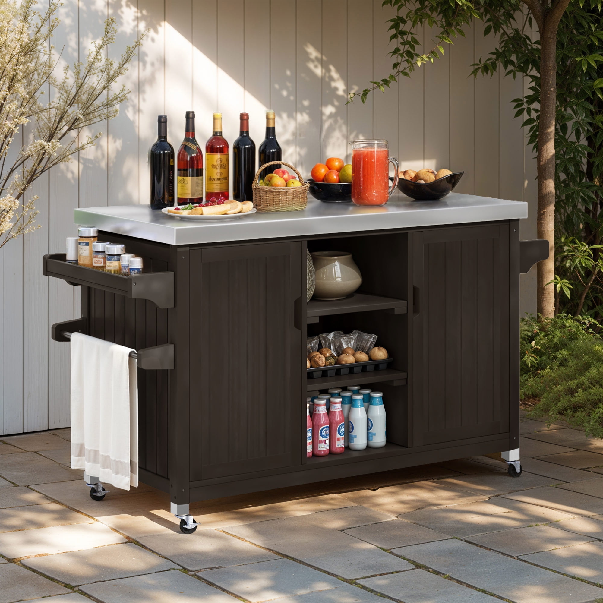 Wooflex Outdoor BBQ Grill Cart with Storage & Prep Table, Movable ...