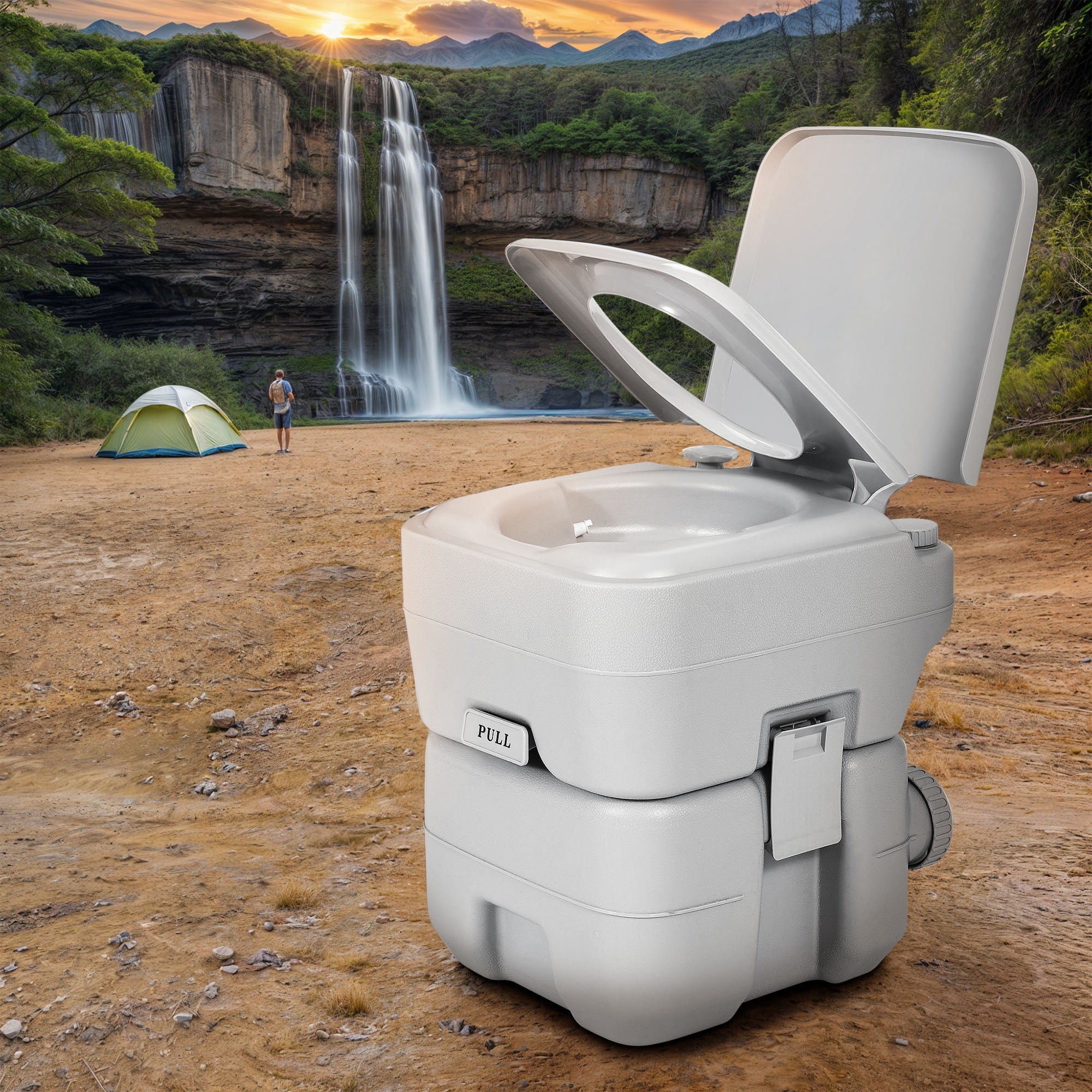 Wooflex Portable Camping Toilet, Dual Water Spouts, Handle Flush, 3.2G ...