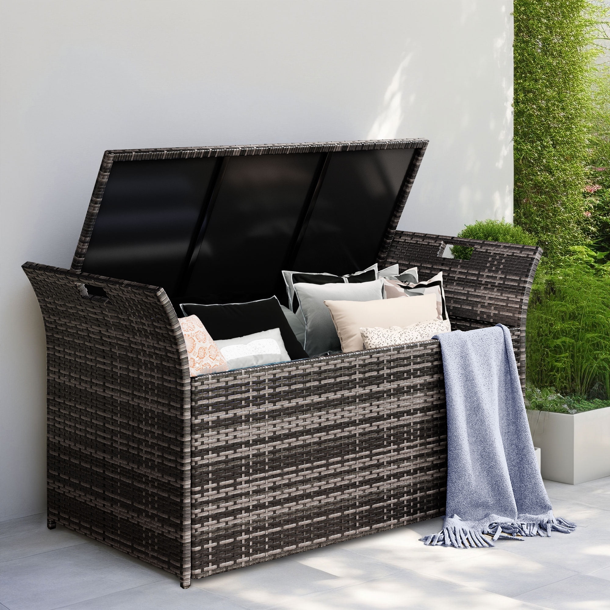 ModFusion Rattan Storage Bench, Weatherproof, Cushioned Seat, Spacious ...