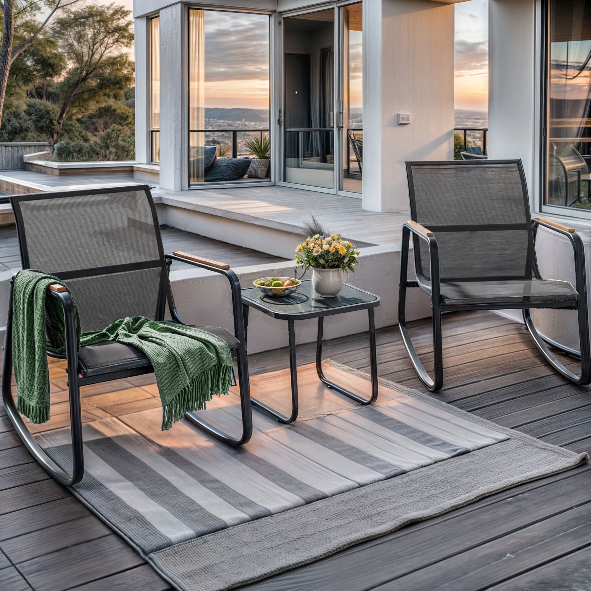 Wooflex Rocking Chair Set, Dark Gray, Indoor & Outdoor, 29.5"H, 24.4"L ...