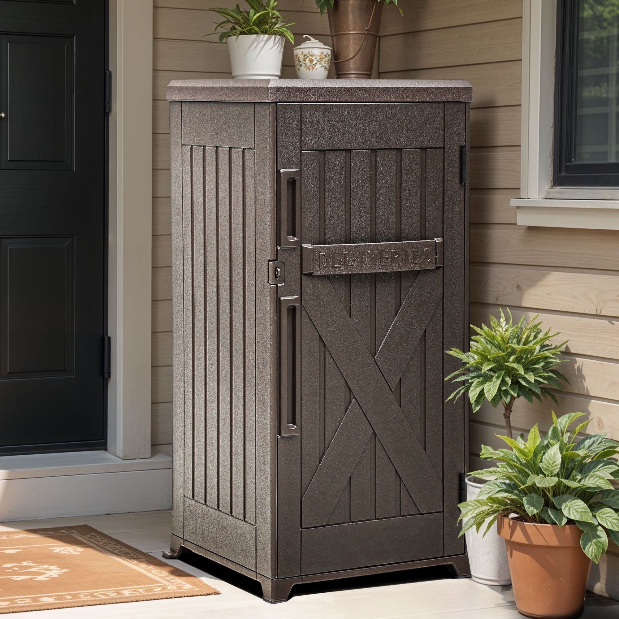 ModFusion Secure Outdoor Resin Mailbox & Storage Box - Brown, 60 ...