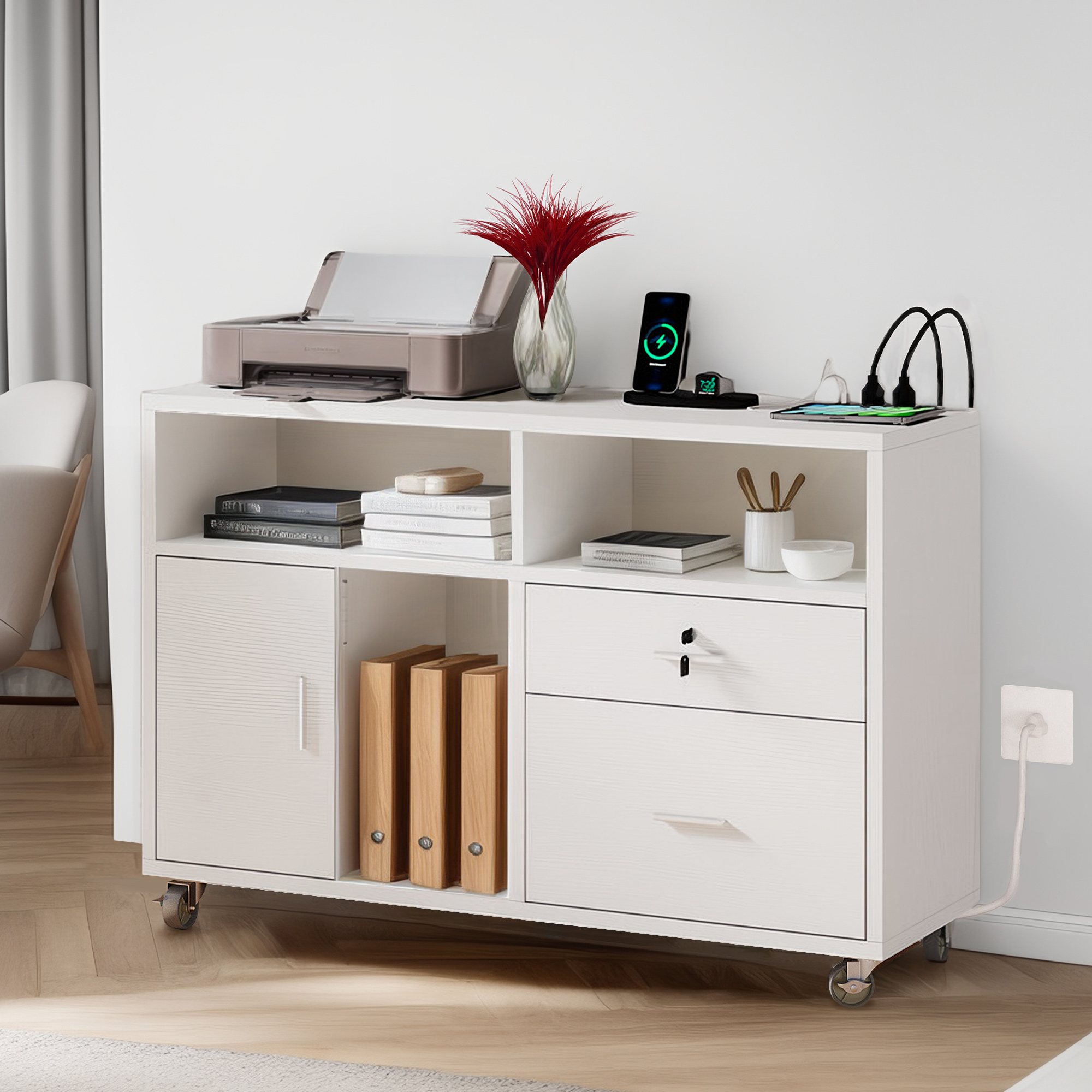 ModFusion Storage Cabinet with Built-In Charging, Lockable Drawer ...