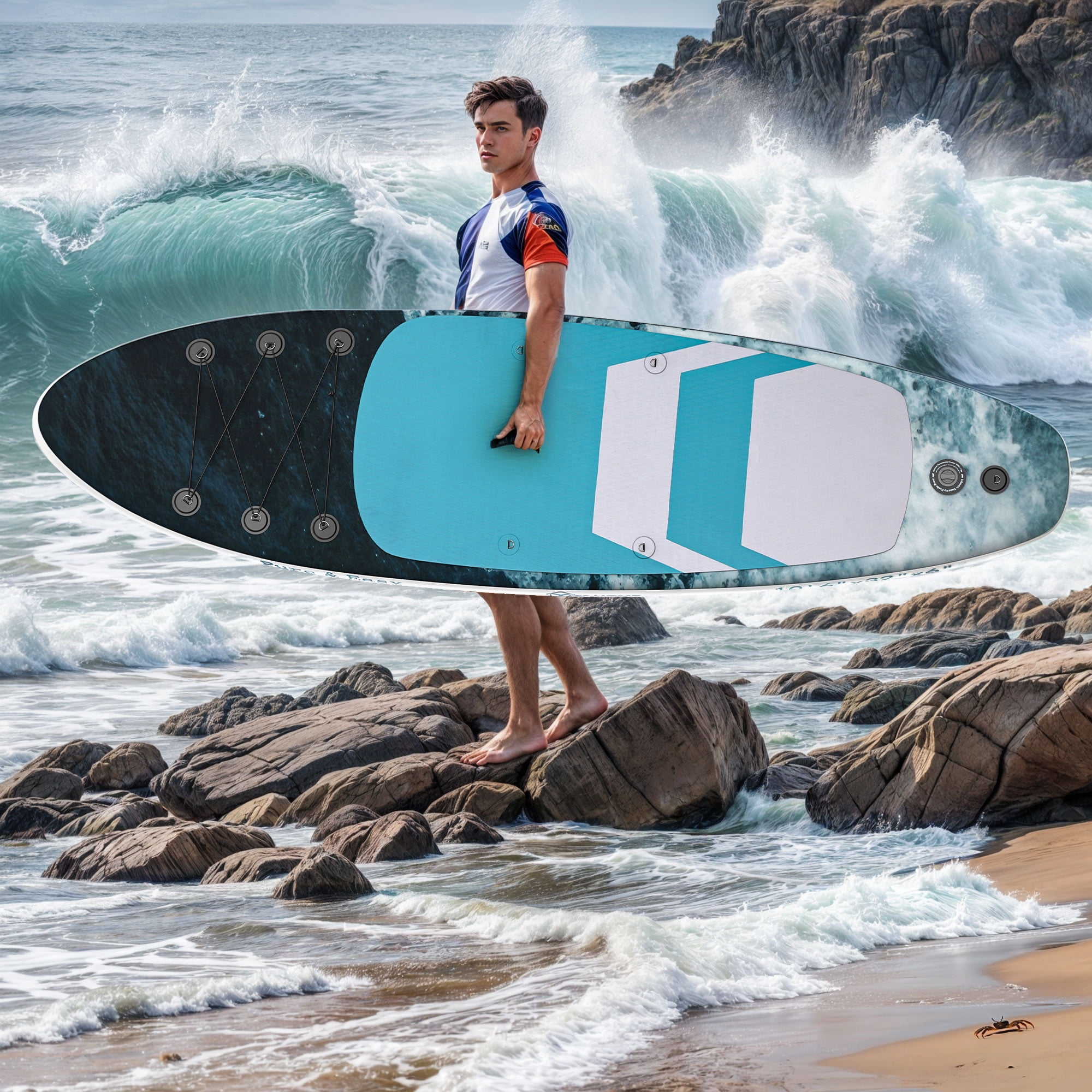 Wooflex Wave-Motif Robust Paddle Board, 370 lbs Cap, Waterproof Case ...