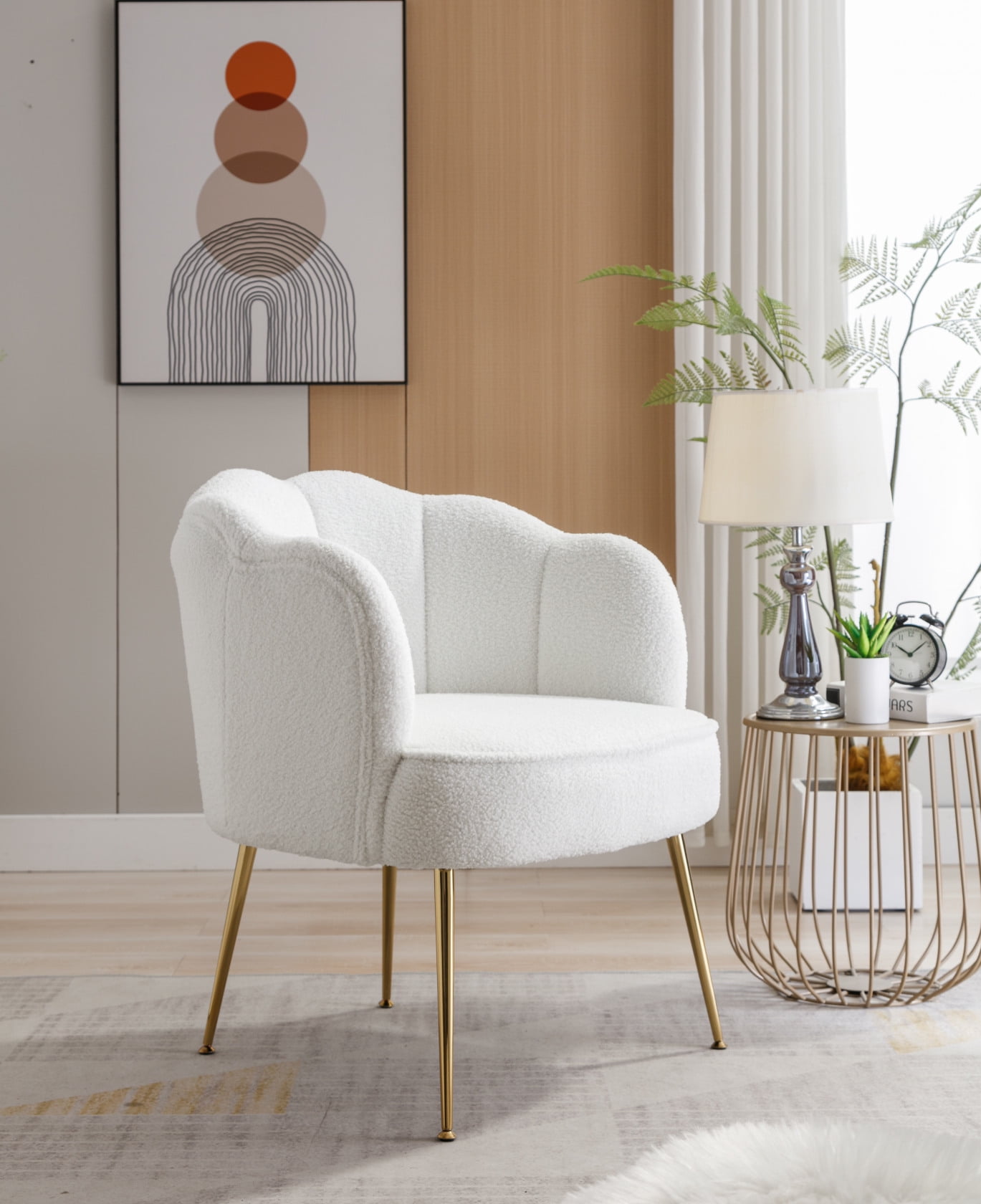 JAMPOOCA Wool Accent Chair, Shell Backrest, Velvet Upholstered, Gold ...