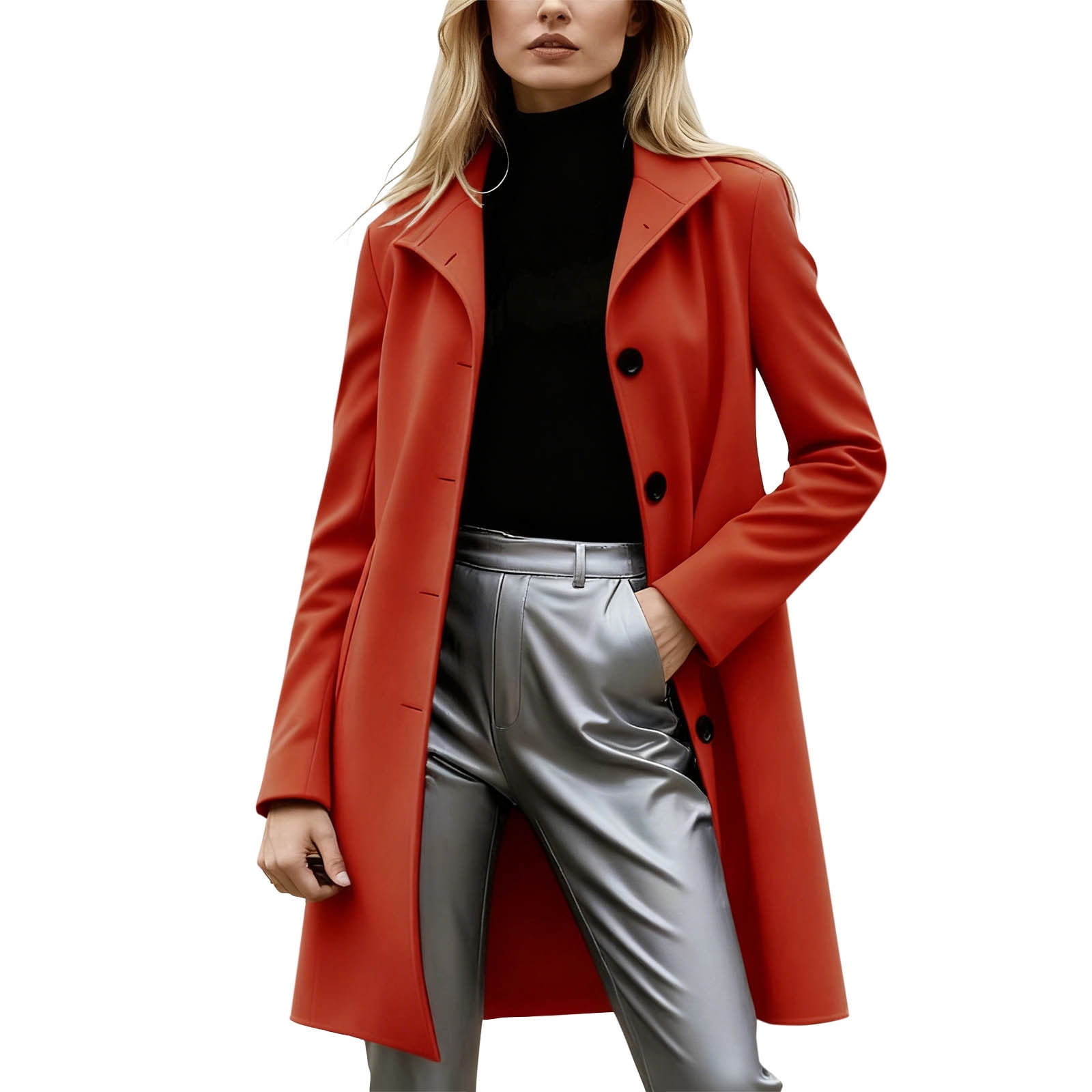 Wool Blend Long Peacoat for Women Single Breasted Notched Collar Trench ...