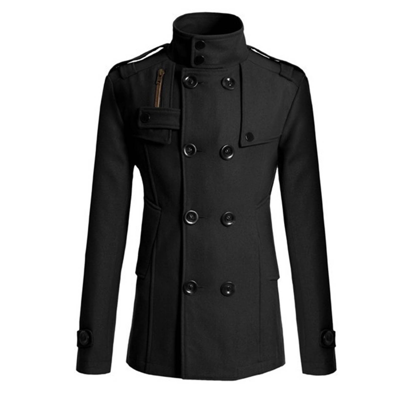 Wool Blend Trench Coat for Men Double Breasted Jacket Overcoat Classic ...