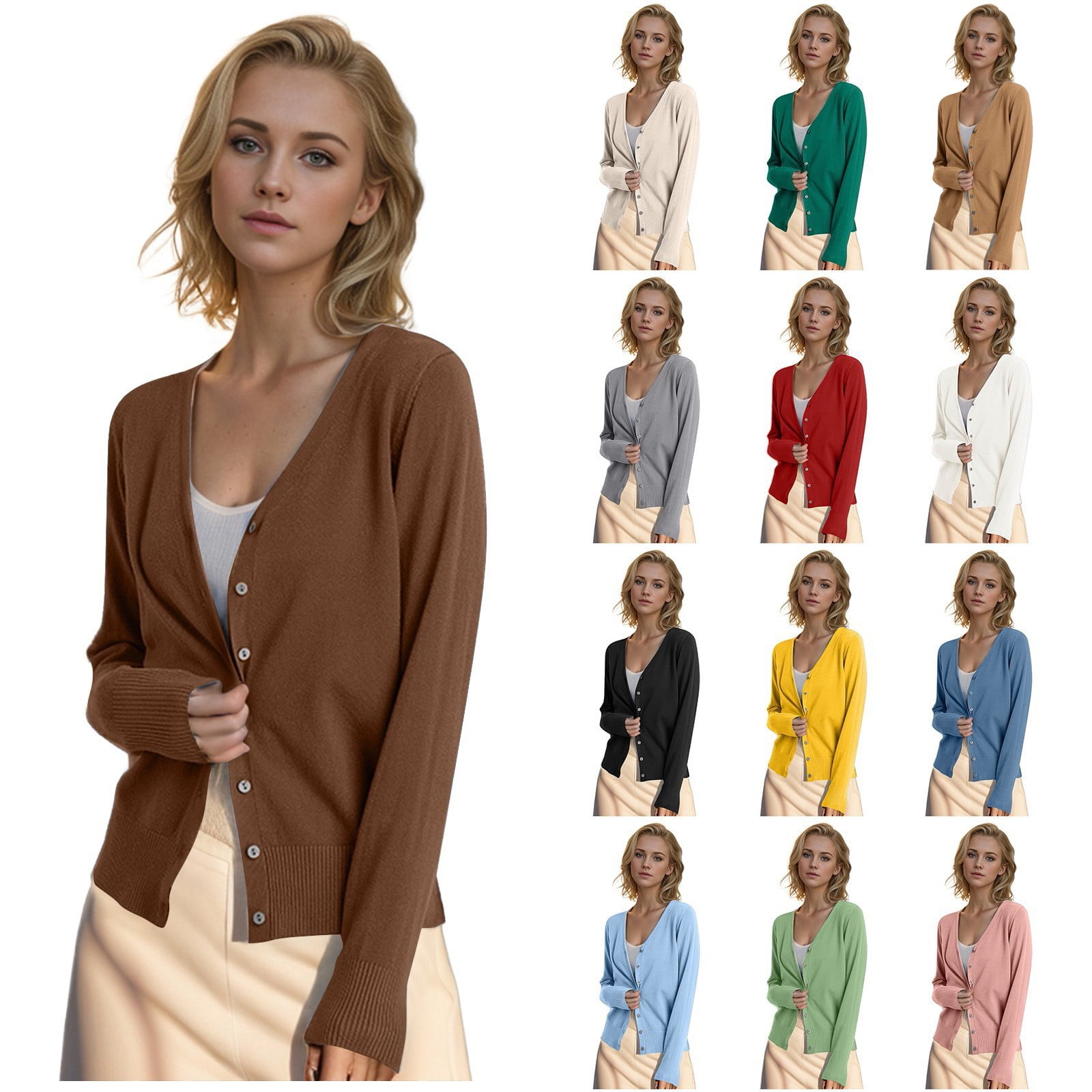 Wool Cardigan Sweaters for Women Button Front Long Sleeve V Neck ...