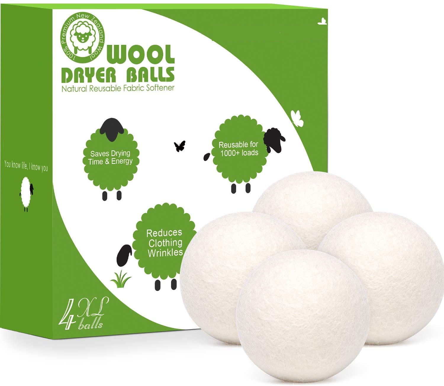 Wool Dryer Balls 4 Pack XL Natural Fabric Softener for Laundry ...