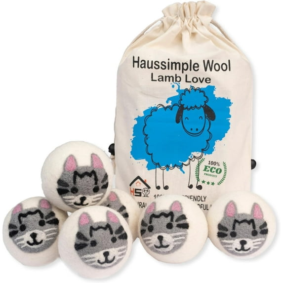 Wool Dryer Balls Organic Felt 6 Pack Laundry Fabric Softener, Extra ...