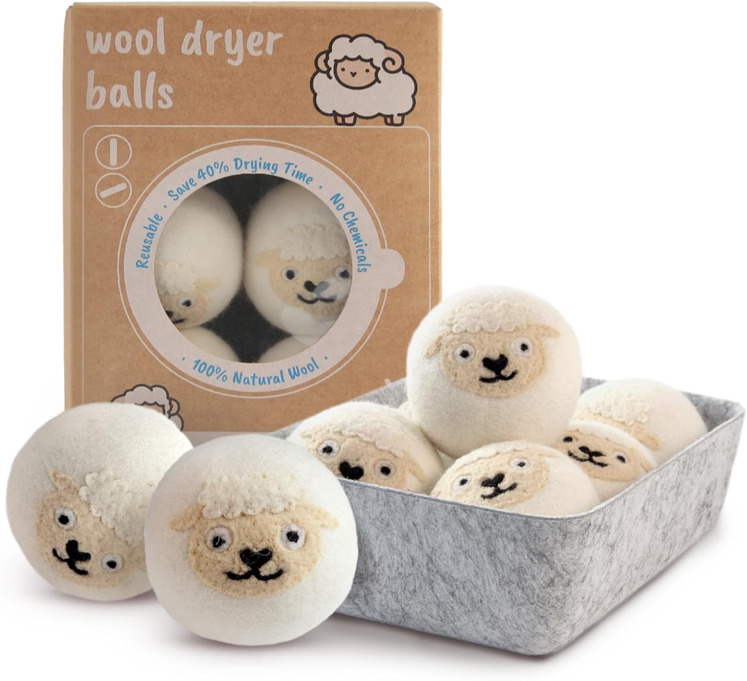Wool Dryer Balls XL 6-Pack with Felt Box - 100% Pure Wool, Eco-Friendly ...