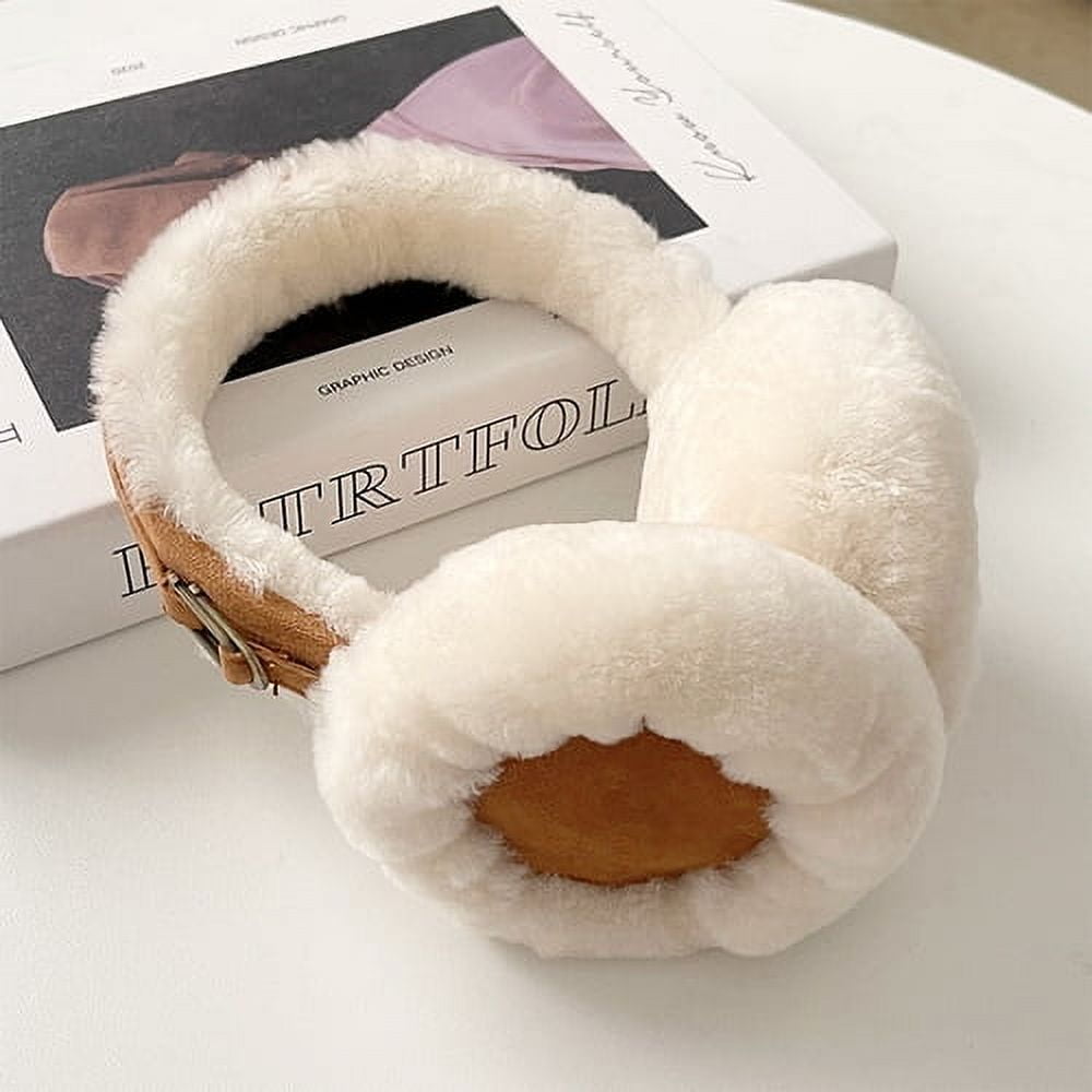 Wool Ear Warmer Winter Sheepskin Ear Muffs for Women Men Soft Warm ...