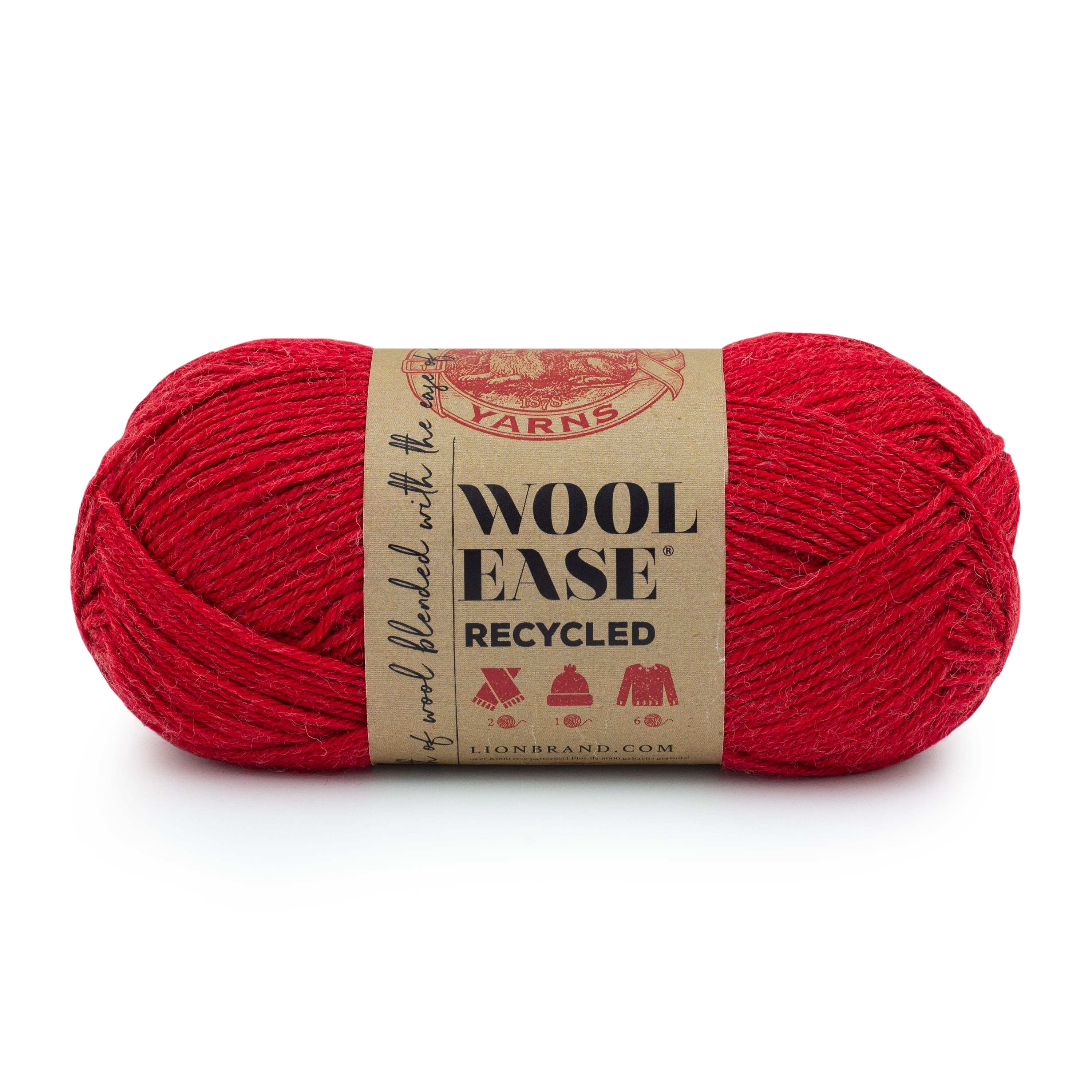 Lion Brand Wool-Ease Recycled Yarn, Red, 3oz, 196 yards, Eco-Friendly ...
