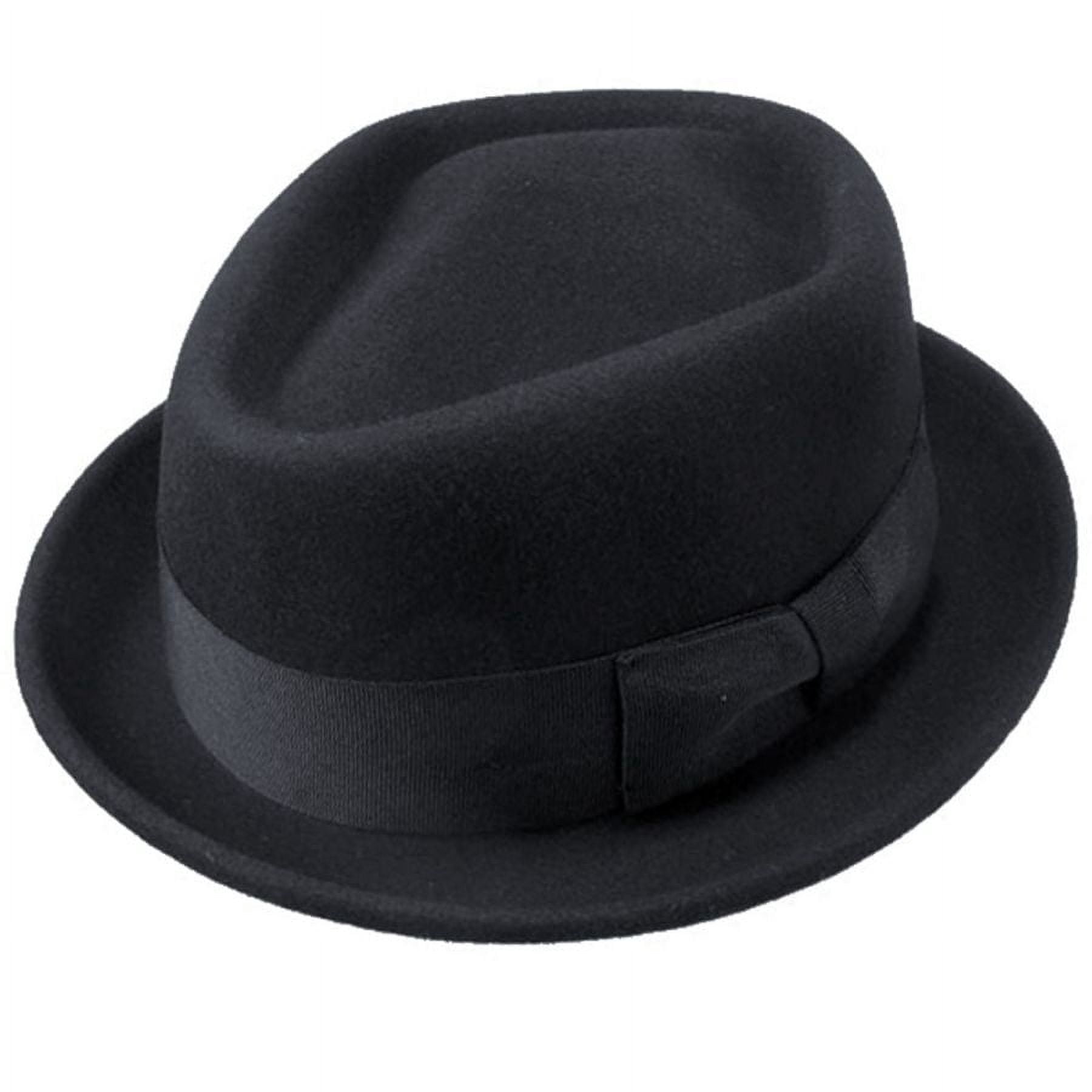 Wool Felt Diamond Crown Fedora Hat - Black - XXL - Black - Walmart.com