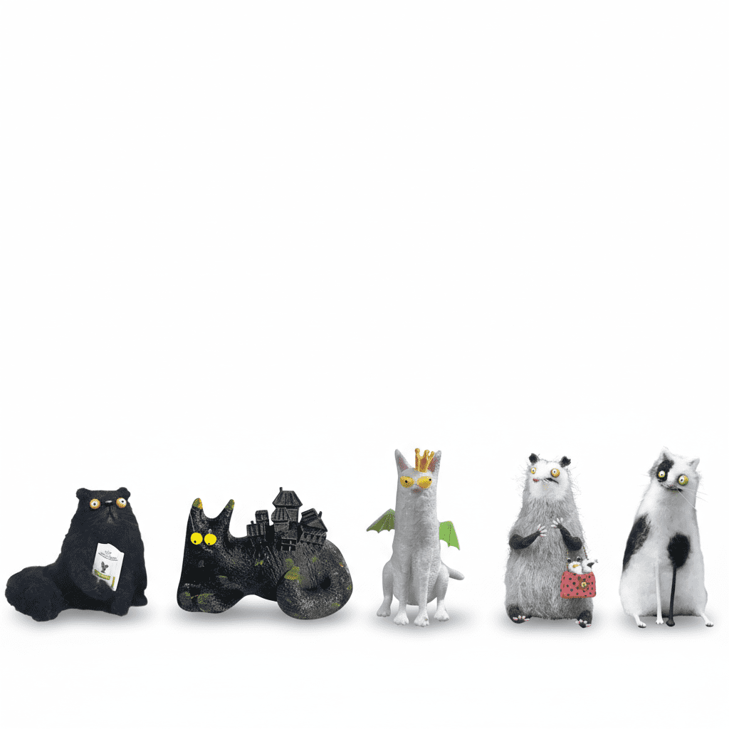 Wool Felt Familiars - Handmade Anxious Opossum & Big-Eyed Cat Figurine ...