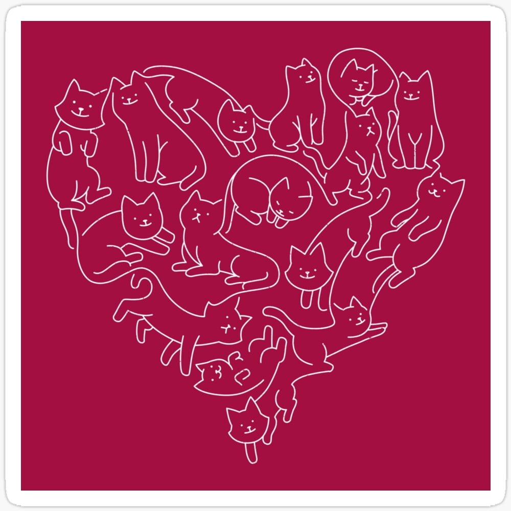 Wool Heart Cats Viva Magenta Sticker Phone Decal Water Bottle Stickers ...