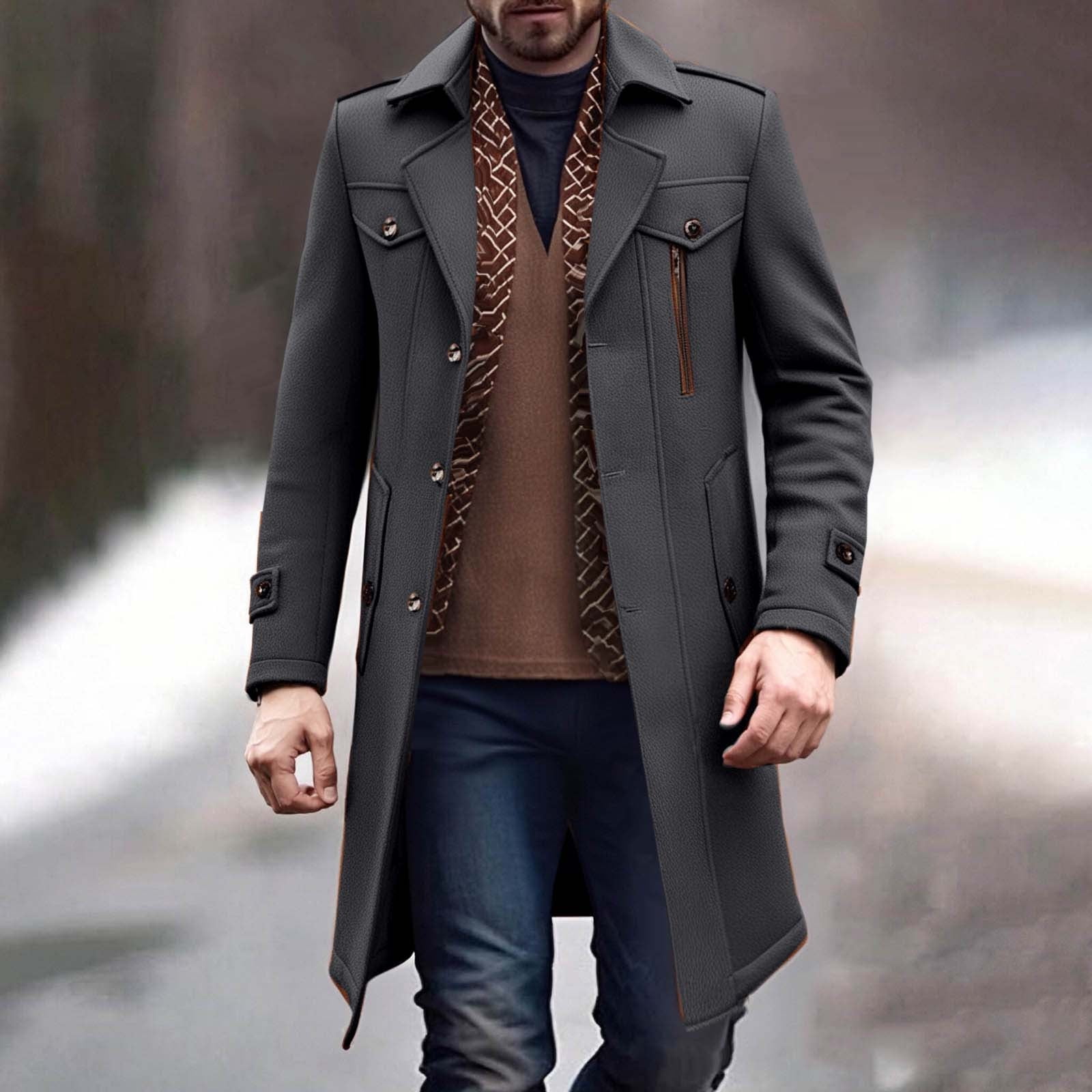 Wool Jackets for Men Long Peacoats Fall Trench Coat Formal Business ...