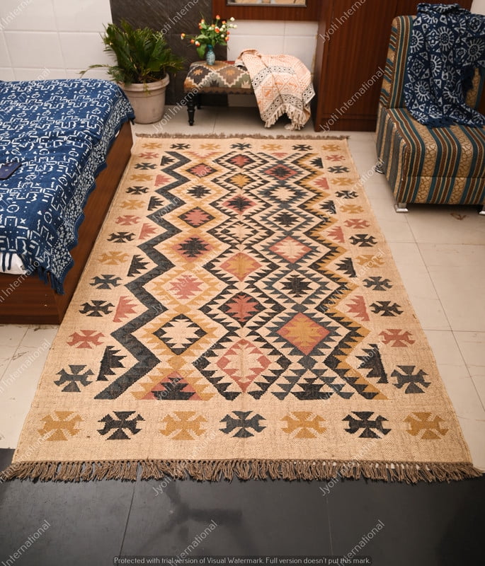 Wool Jute KILIM Rug, Multicolor; Jute Rug wool rug Kilim Dhurrie ...