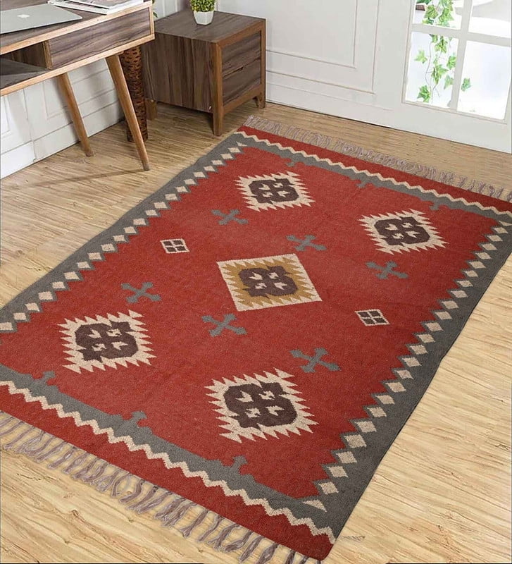 Wool Jute Rug, Bohemian Rugs, Jute Rug Wool Rug, Kilim Dhurri Wool and ...