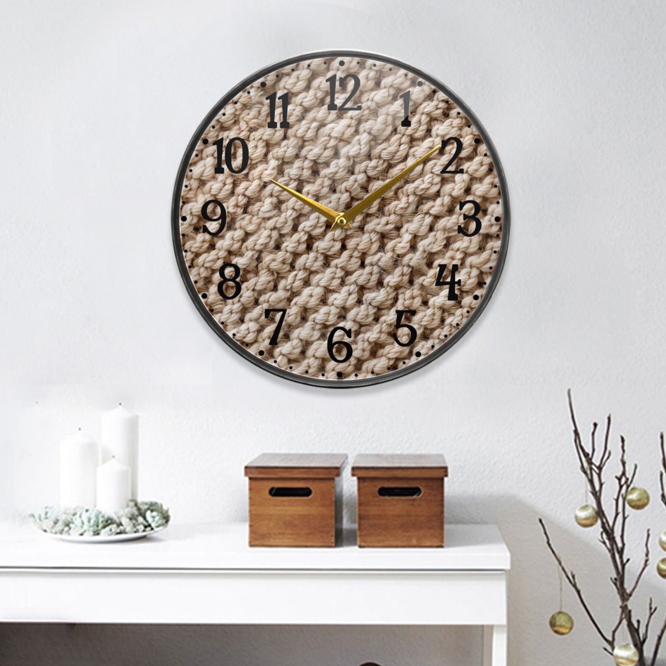 Wool Knitting Pattern Round Wall Clock 12 Inch Non-Ticking Silent ...