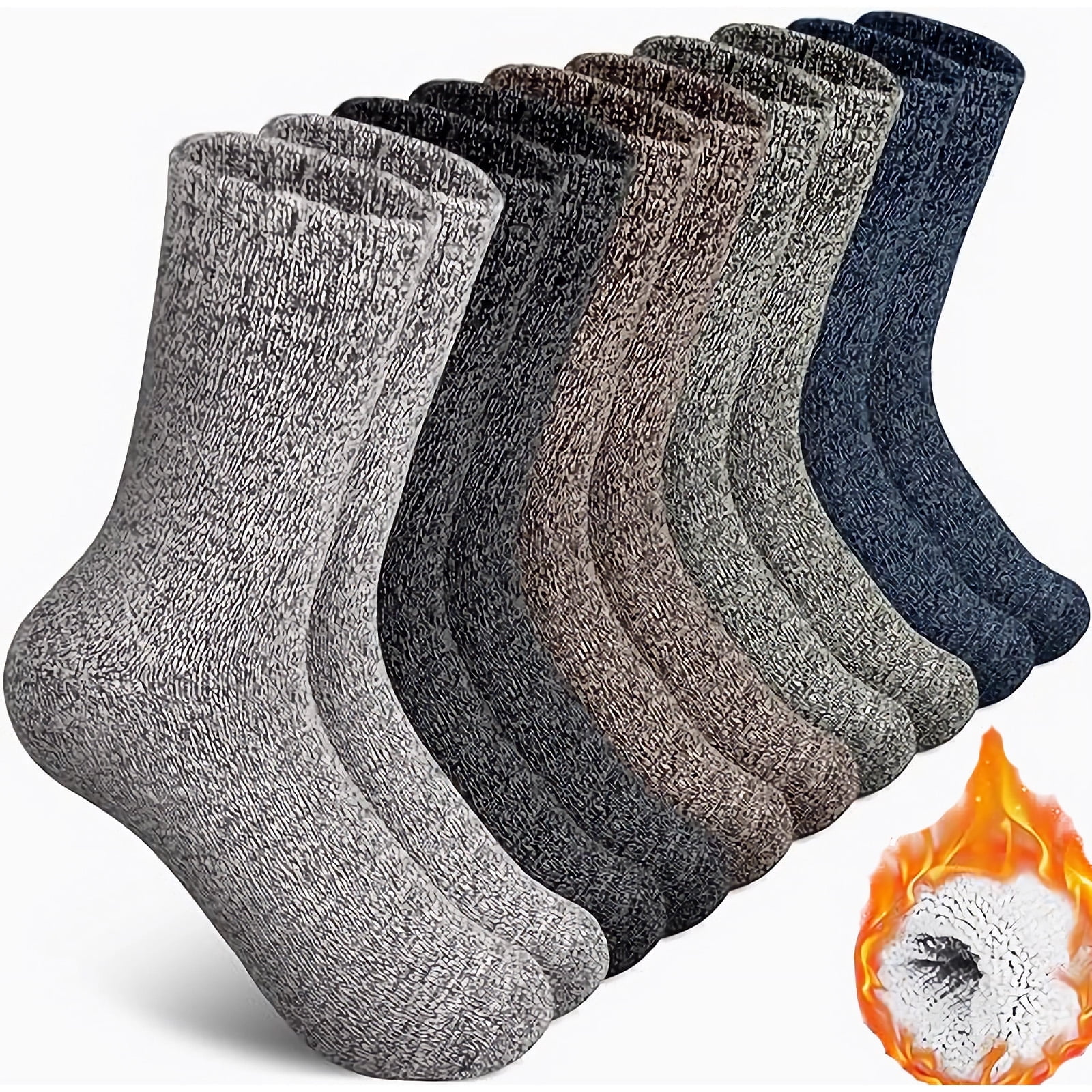 Wool Socks Mens, Thick Warm Winter Socks, Warm Hiking Socks,Soft Casual ...