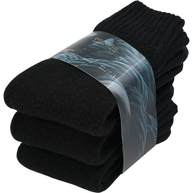 Unisex Heavy Winter Wool Socks | 3 Pairs Warm Thermal Thick | Black ...