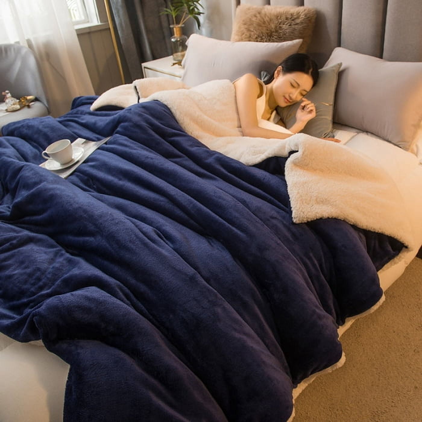 Wool Throw Blanket Keep Warm Winter Bed Blankets Double Sided Queen ...