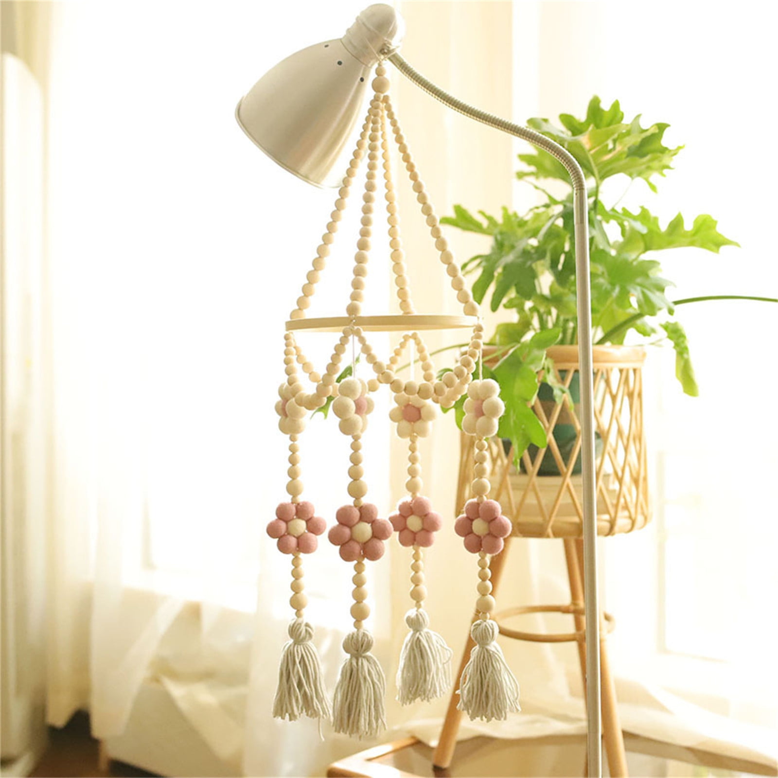 Wool Wind Chime | Yarn Flower Soothing Hanging Décor | Wooden Beads ...