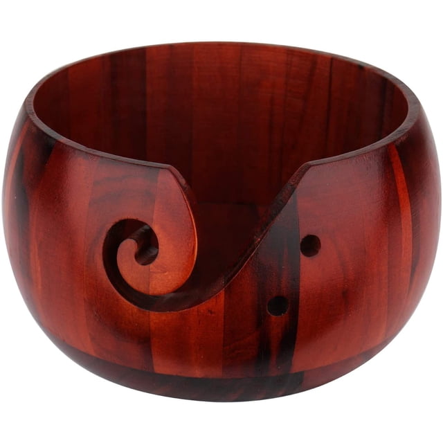 Wool Yarn Bowl Rosewood, Handmade Wooden Yarn Storage Bowl with Holes ...