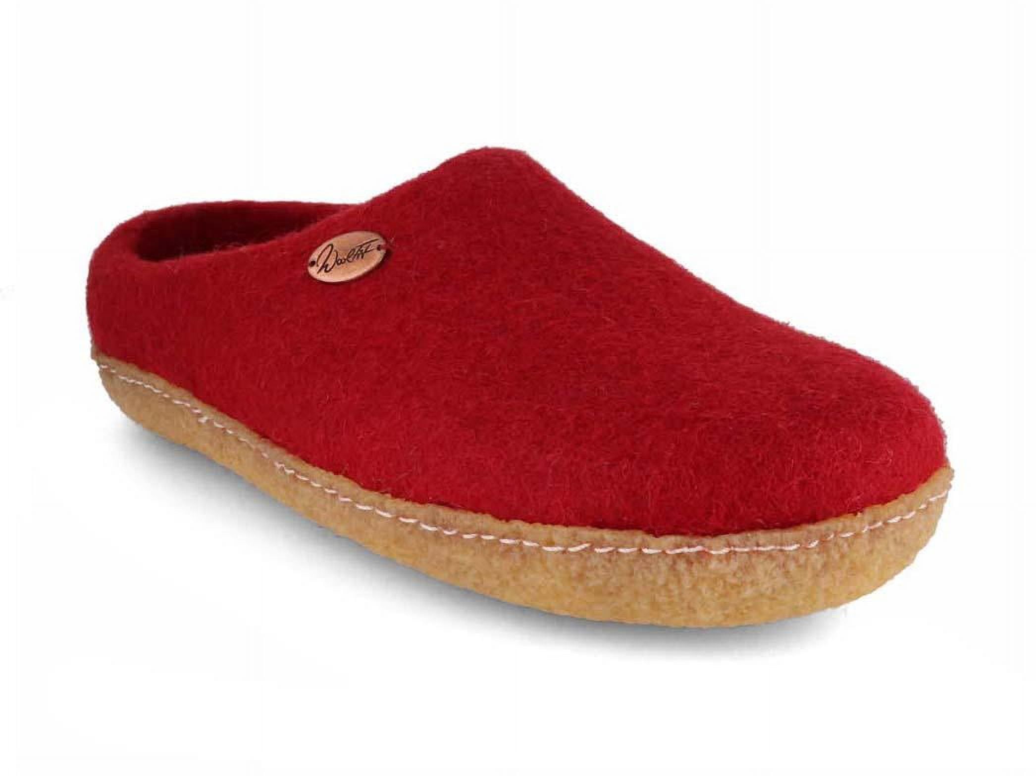 WoolFit® 'Footprint' handmade Slippers with Rubber Sole, dark red ...