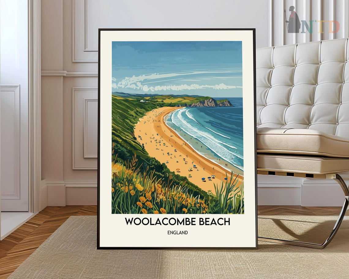 Woolacombe Poster, Devon Poster, Uk Travel Poster, Coastalbeach Poster ...
