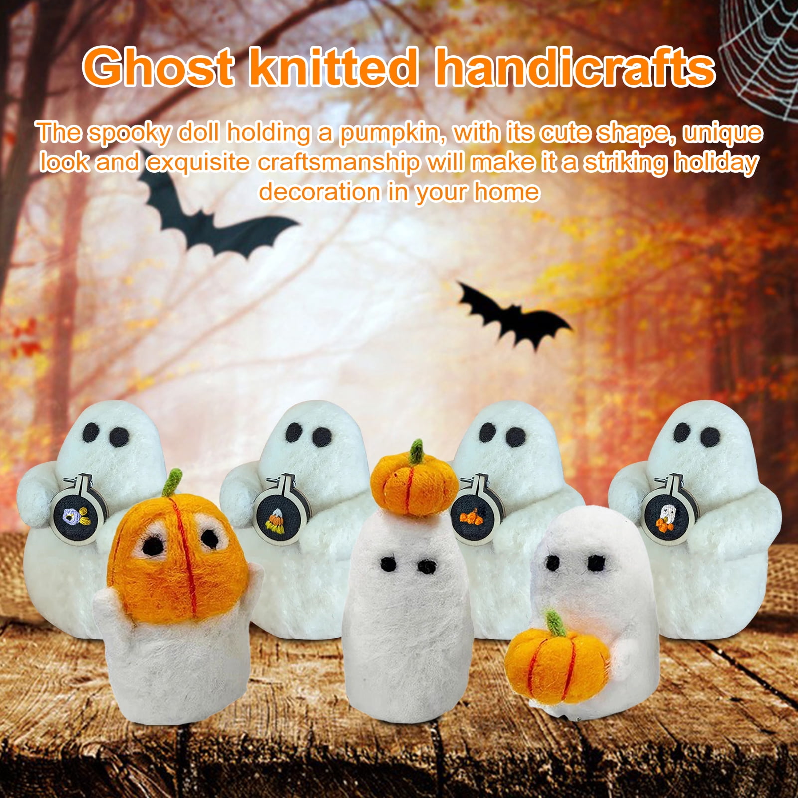 Woolen Doll Handmade Wool Felted Ghost Doll with Pumpkin Halloween ...
