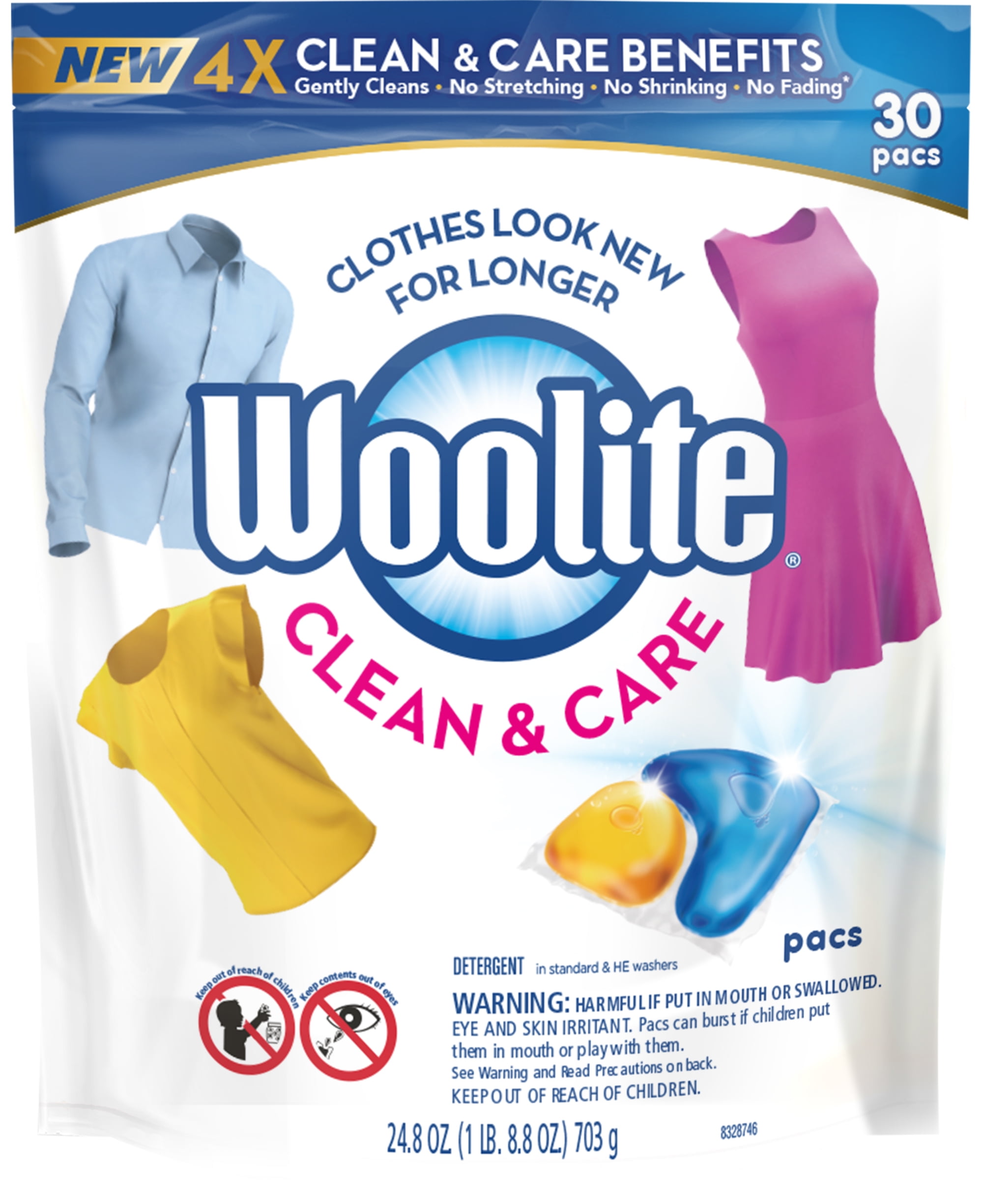 Woolite Clean & Care Laundry Detergent Pacs, 30ct, for Delicates ...