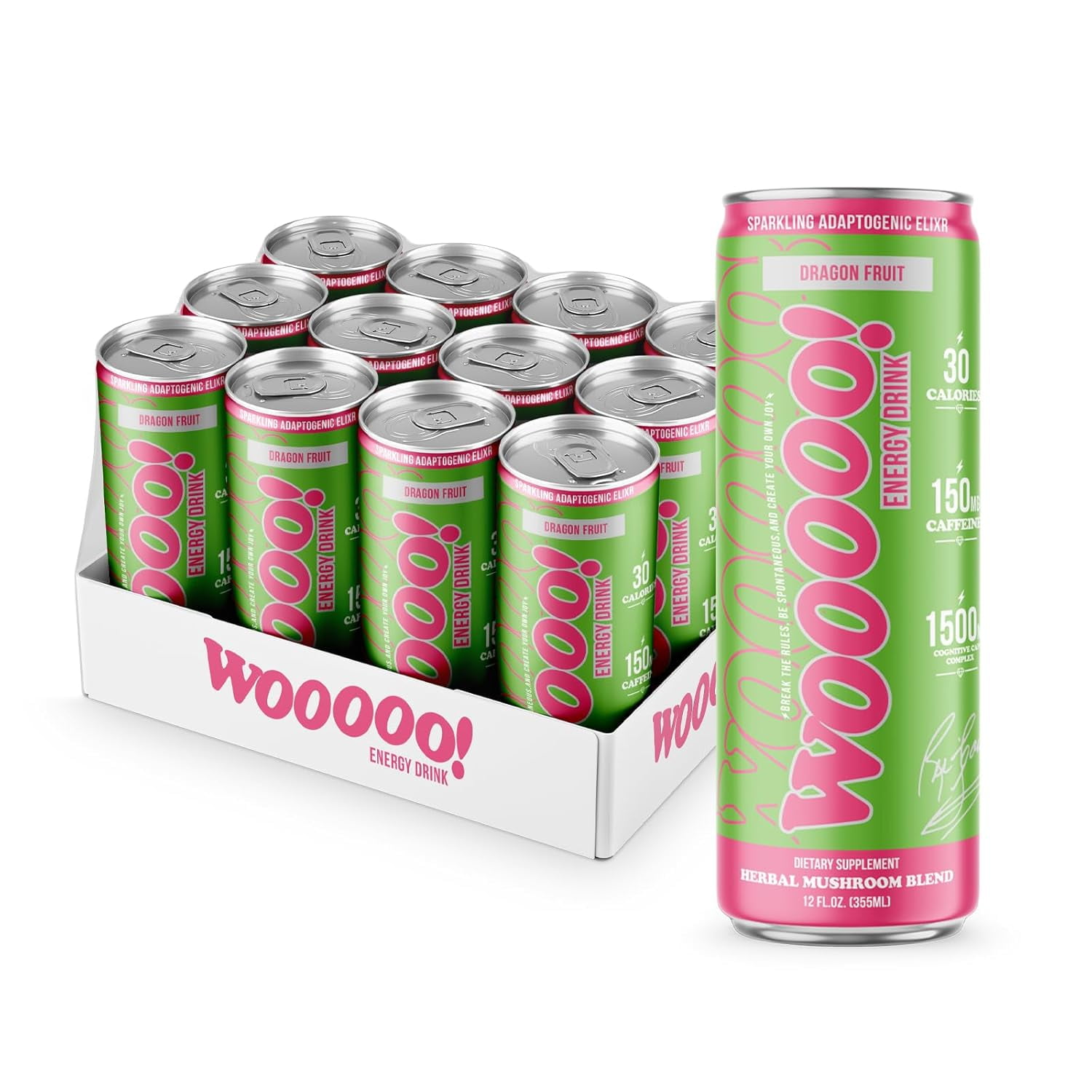 Woooo! Dragon Fruit Adaptogenic Energy Drink 12 oz (Pack of 12 ...