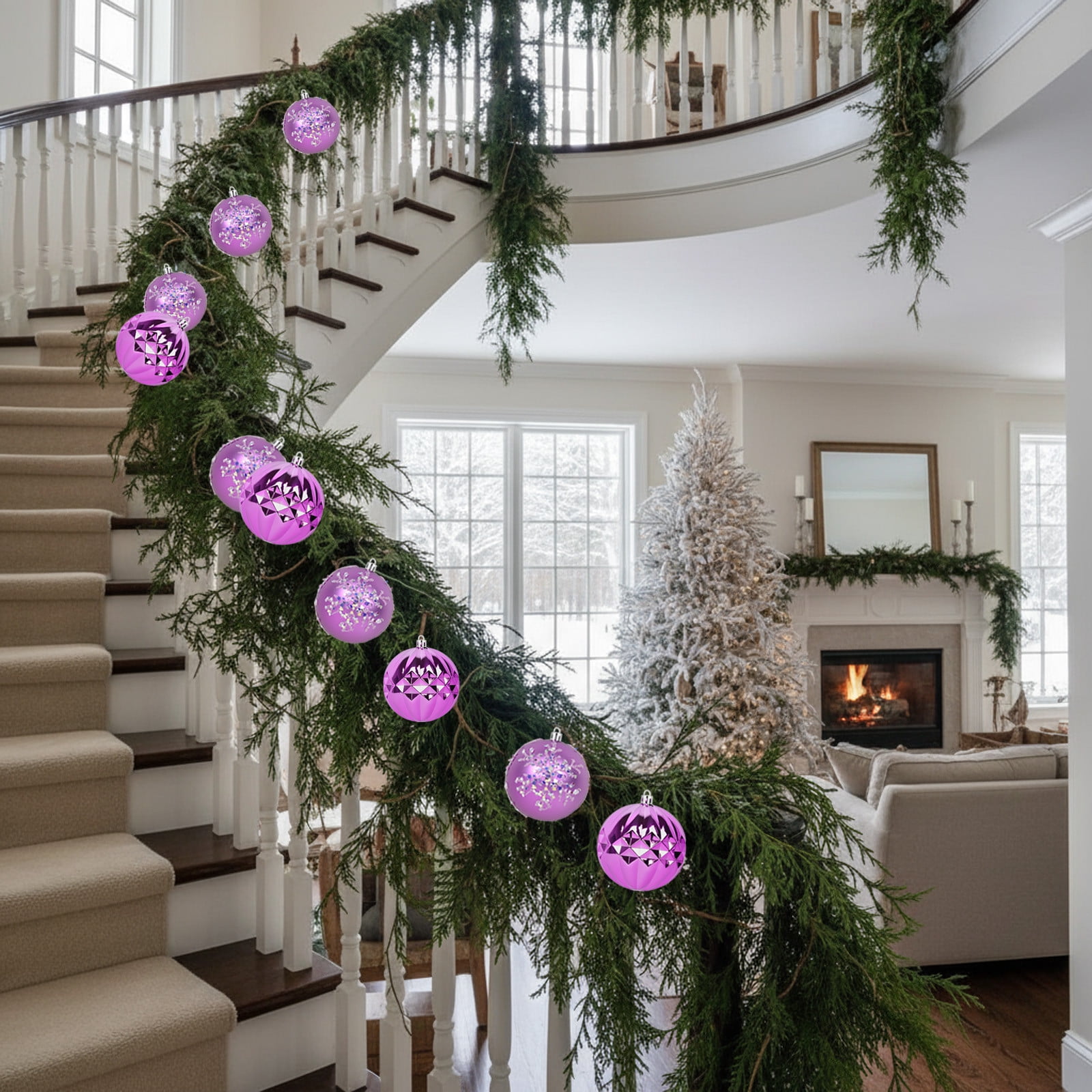 Wooowa Christmas Plastic Glittered & Painted Ball Ornaments, Hollow ...