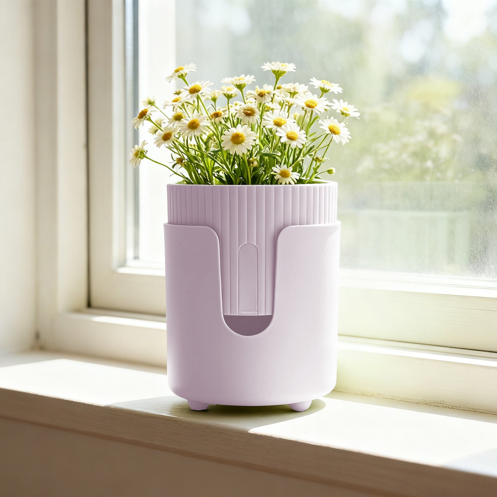 Wooowa Self-Watering Plastic Flower Pot - Thick Durable Desktop Planter ...