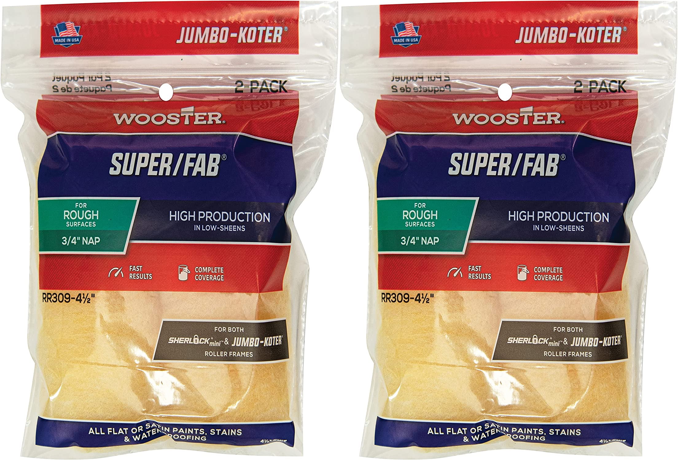 Wooster 4.5" Jumbo-Koter Super/Fab 3/4" Nap 2 Sets Of 2-Pack Roller ...