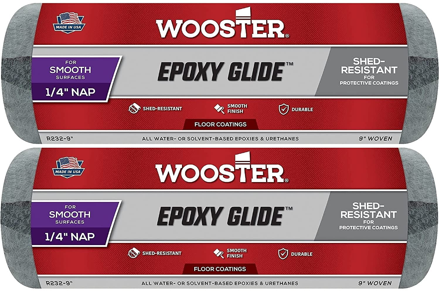 Wooster Brush R232-9 Epoxy Glide Roller Cover, 1/4-Inch Nap, 9-Inch, 2 ...