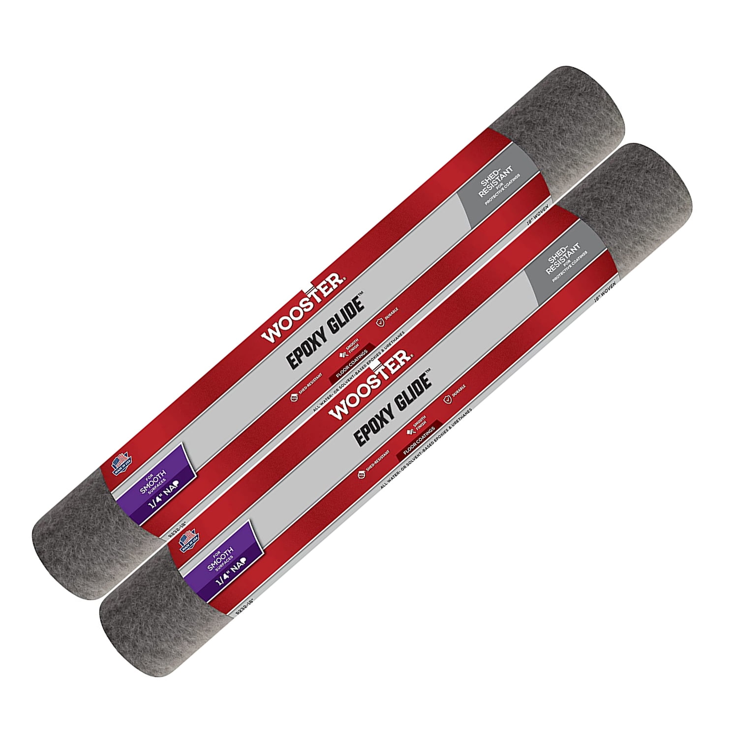 Wooster 18" Epoxy Glide Roller Cover 2-Pack, Shed-Resistant, Double ...