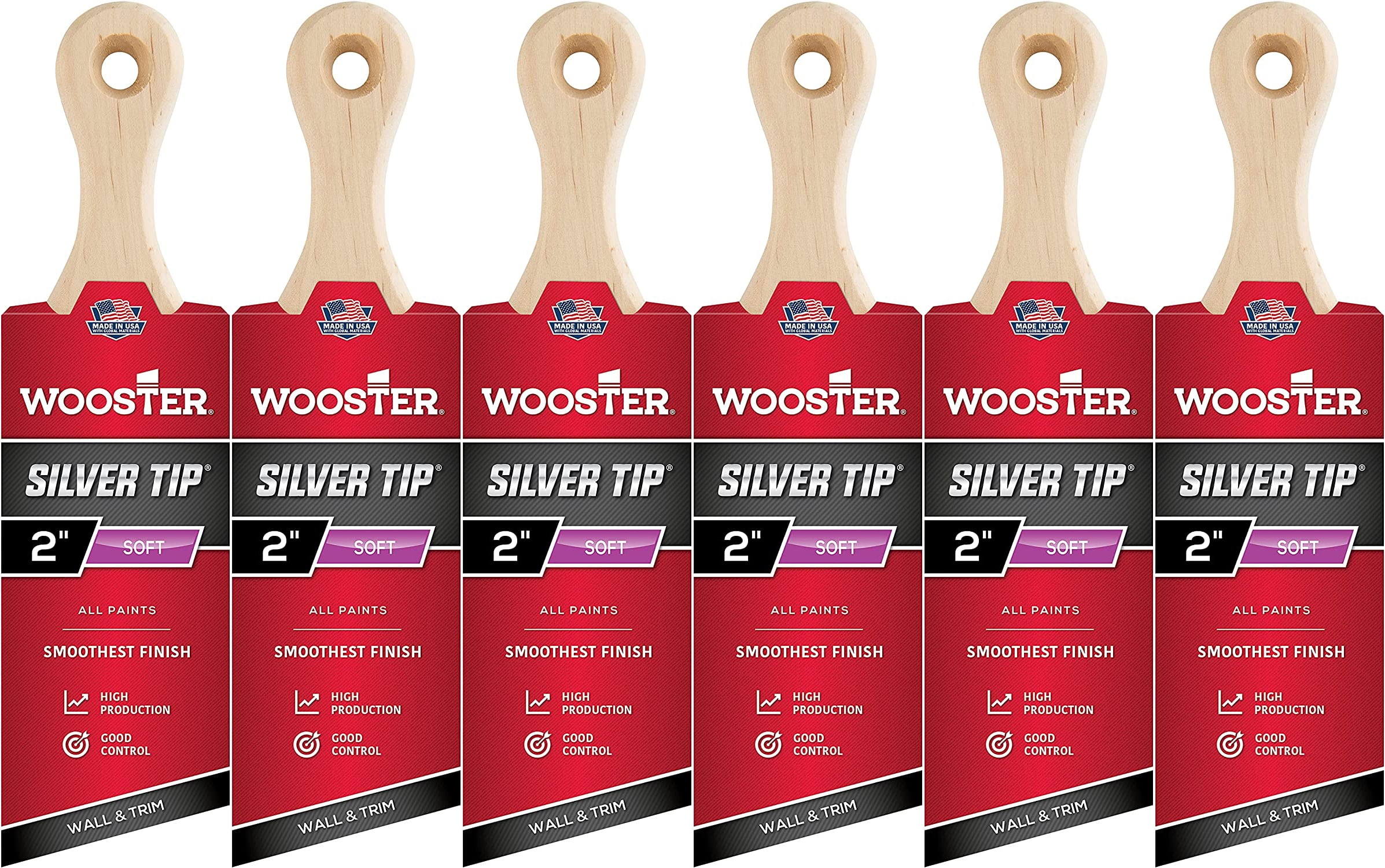 Wooster Genuine 2" Silver Tip Short Handle Angle Paintbrush 6-Pack ...