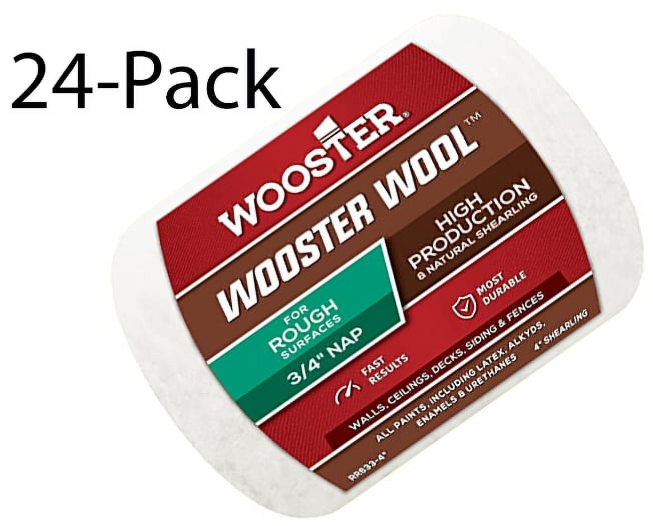Wooster Genuine 4" Wooster Wool 3/4" Nap Roller Cover 24-Pack, RR633-4 ...