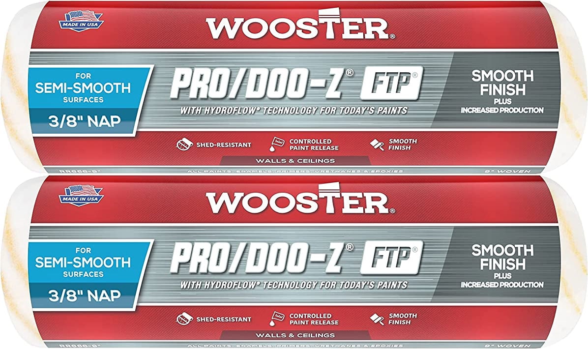 Wooster Genuine 9" Pro/Doo-Z FTP 3/8" Nap Roller Cover 2-Pack, RR666-9 ...