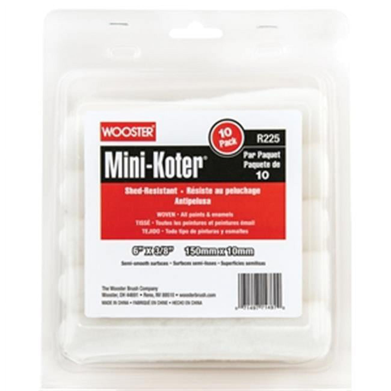Wooster Mini Rollers,6"L,3/8"Nap,Woven,PK10 R225-6 - Walmart.com
