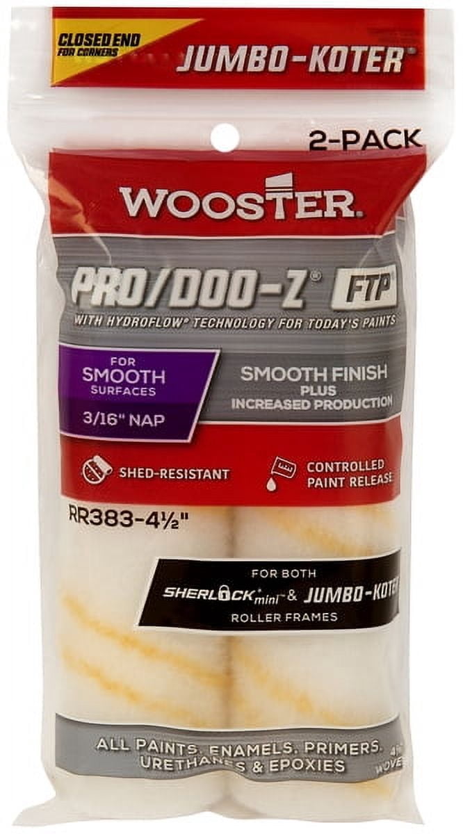 Wooster RR383-4 1/2 Roller Cover, 3/16 in Thick Nap, 4-1/2 in L, Fabric ...
