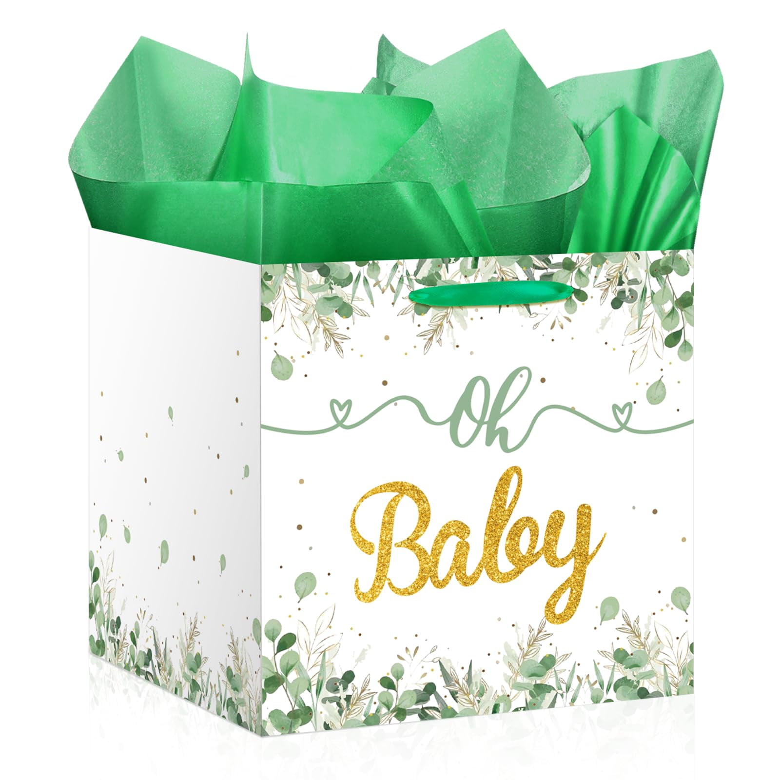 Woosytoo 11.8" Extra Large Gift Bag AIS1 Sage Green Gift Bag with ...