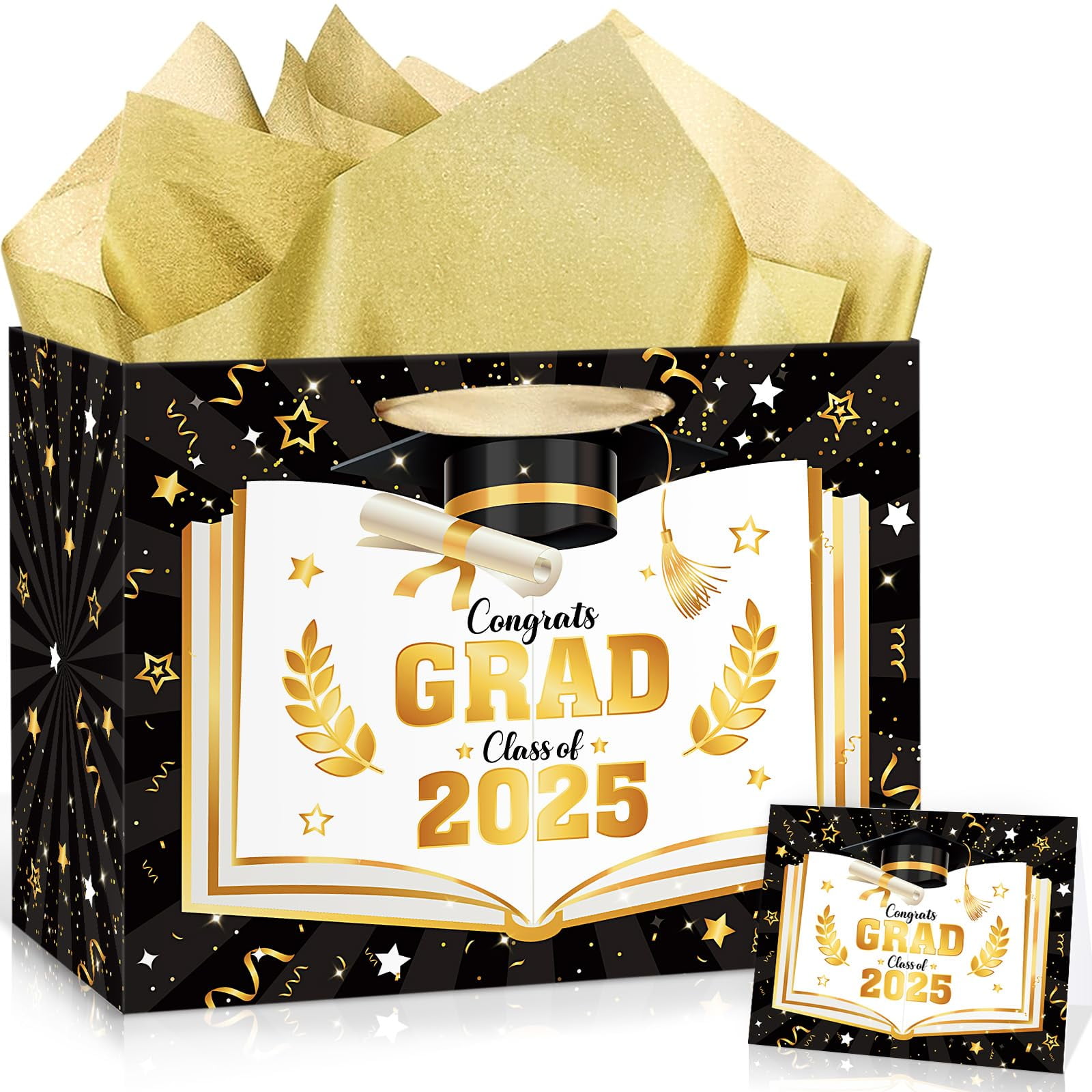 Woosytoo Black Gold Graduation STF9 Gift Bag 2025 Graduation Supplies ...