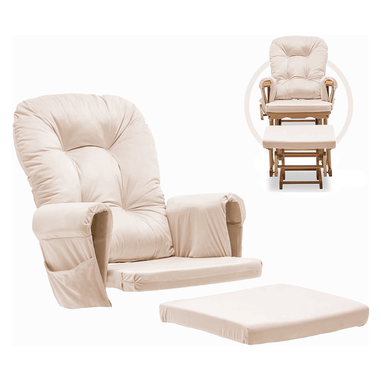 Woowdepot Removable Glider Cushions Set Soft Velvet Rocker Chair Seat ...