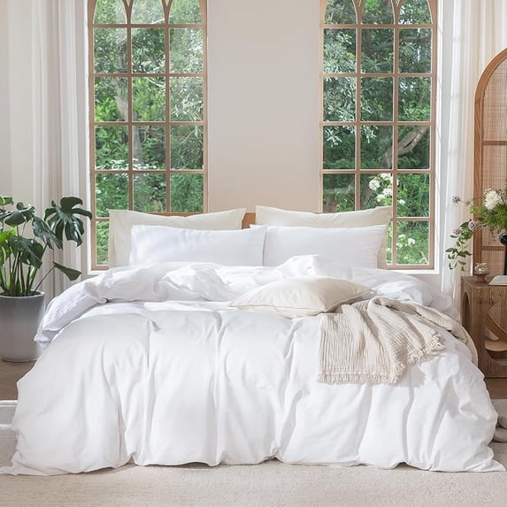 Woowine Bedding Duvet Cover Set 100% Washed Cotton Linen Like Textured ...