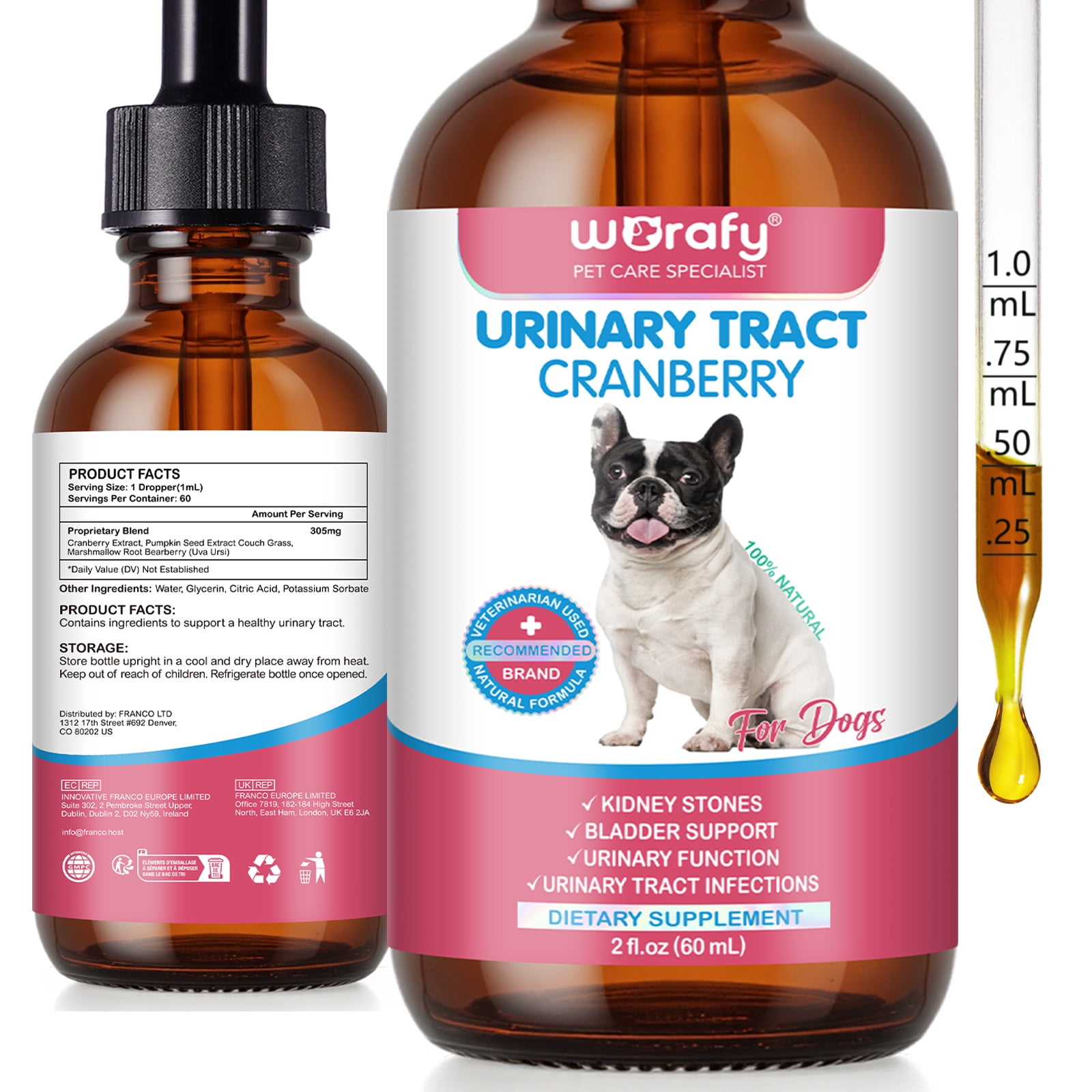 Worafy Urinary Tract Infection Drops for Dogs with Cranberry, Natural ...